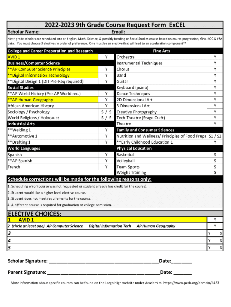 Fillable Online 9 Largo High School 2022-2023 9th Grade Course Request Form Fax Email Print ...
