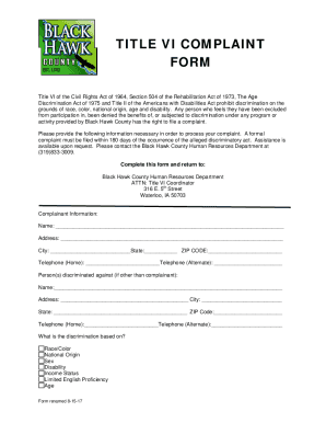 Fillable Online TITLE VI COMPLAINT FORM - blackhawkcounty.iowa.gov Fax ...
