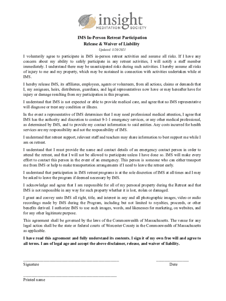 Fillable Online IMS In-Person Retreat Participation Fax Email Print ...