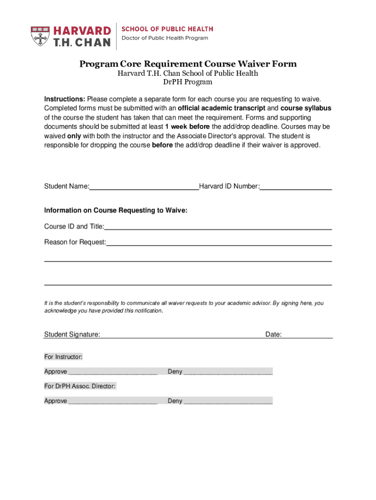 Fillable Online Program Core Requirement Course Waiver Form Fax Email Print - pdfFiller