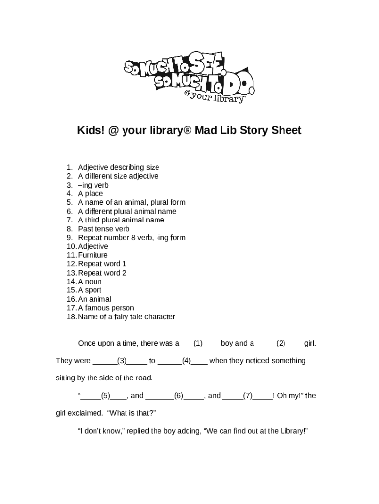 Online Mad Libs For KidsGlow Word Books Doc Template | pdfFiller