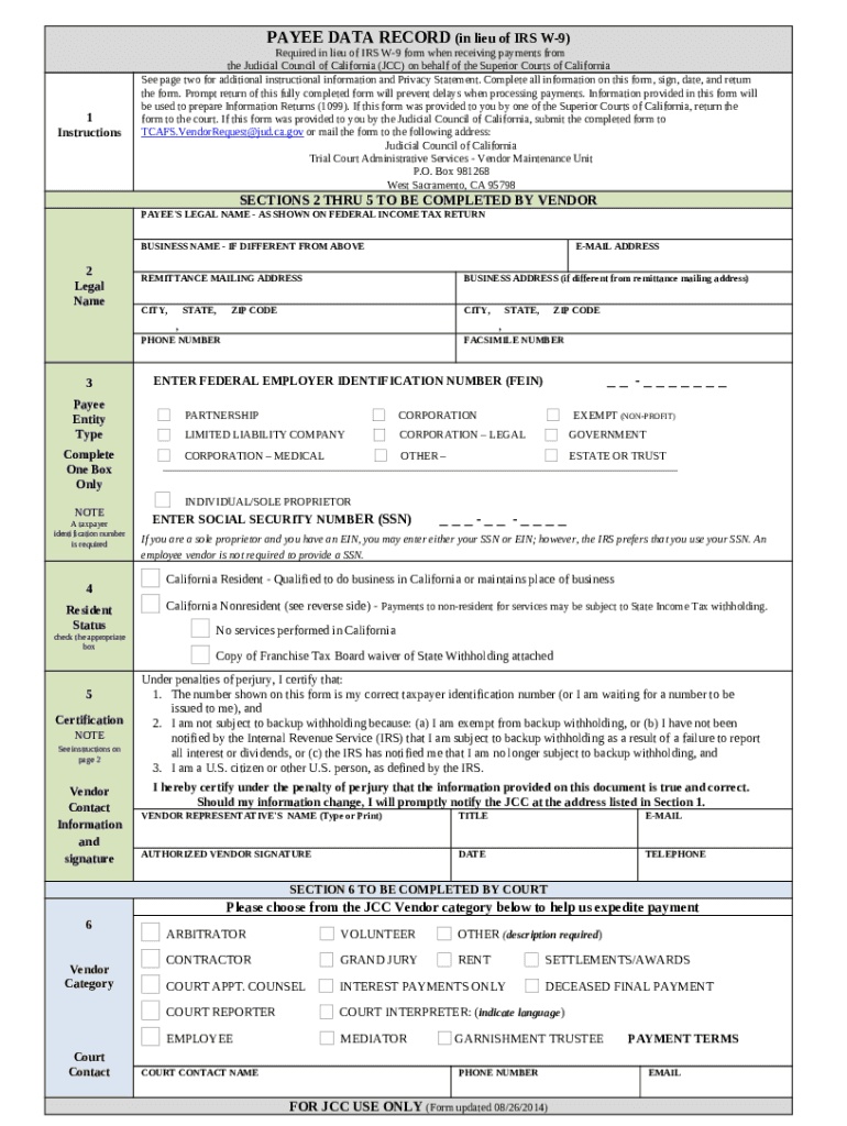www.lacourt.orgpdfPayeeDataRecordPAYEE DATA RECORD (in lieu of IRS W-9 ...