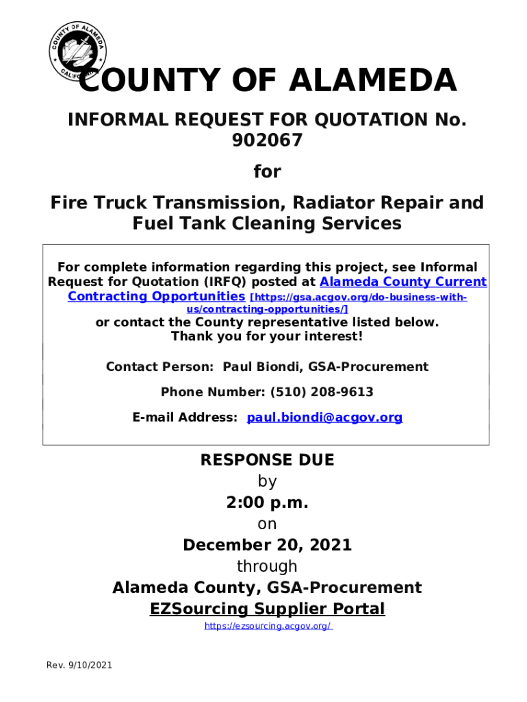 IRFQ No. 902067 Radiator and Fuel Repair (ACFD). Inal Quote Doc ...