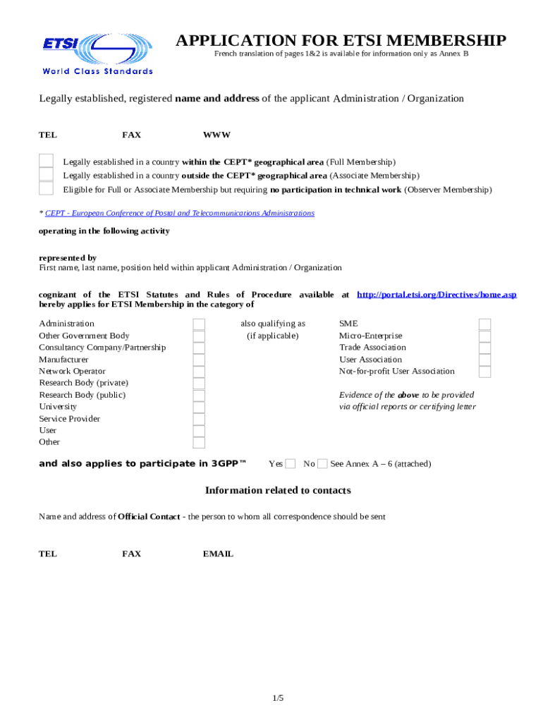 Official Application for FULL MEMBERSHIP - ETSI - docbox etsi Doc ...