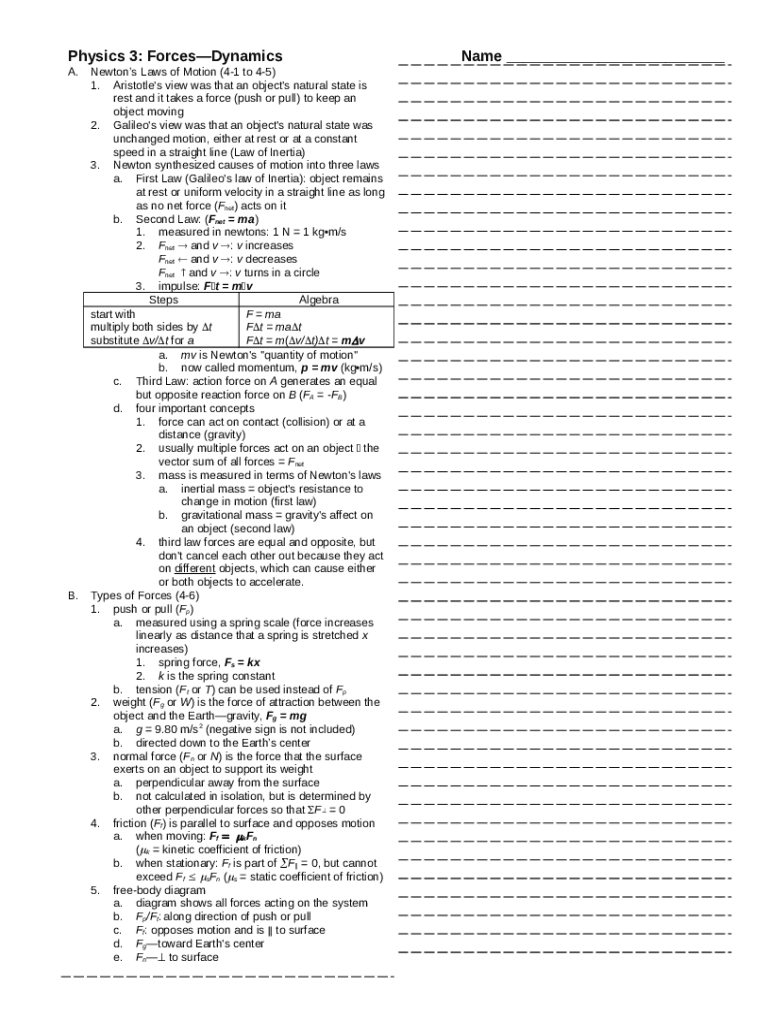 Newton's Laws of Motion - Three Laws of Motion Explanation, Examples Doc Template | pdfFiller