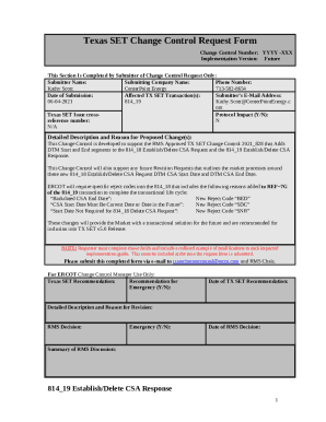 TX SET Change Control Request - Electric Reliability Doc Template | pdfFiller