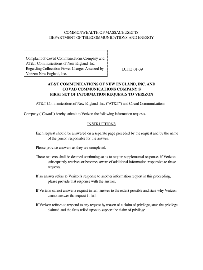 Fillable Online First Set of Information Requests to VZ (REQS.WPD;1) Fax Email Print - pdfFiller