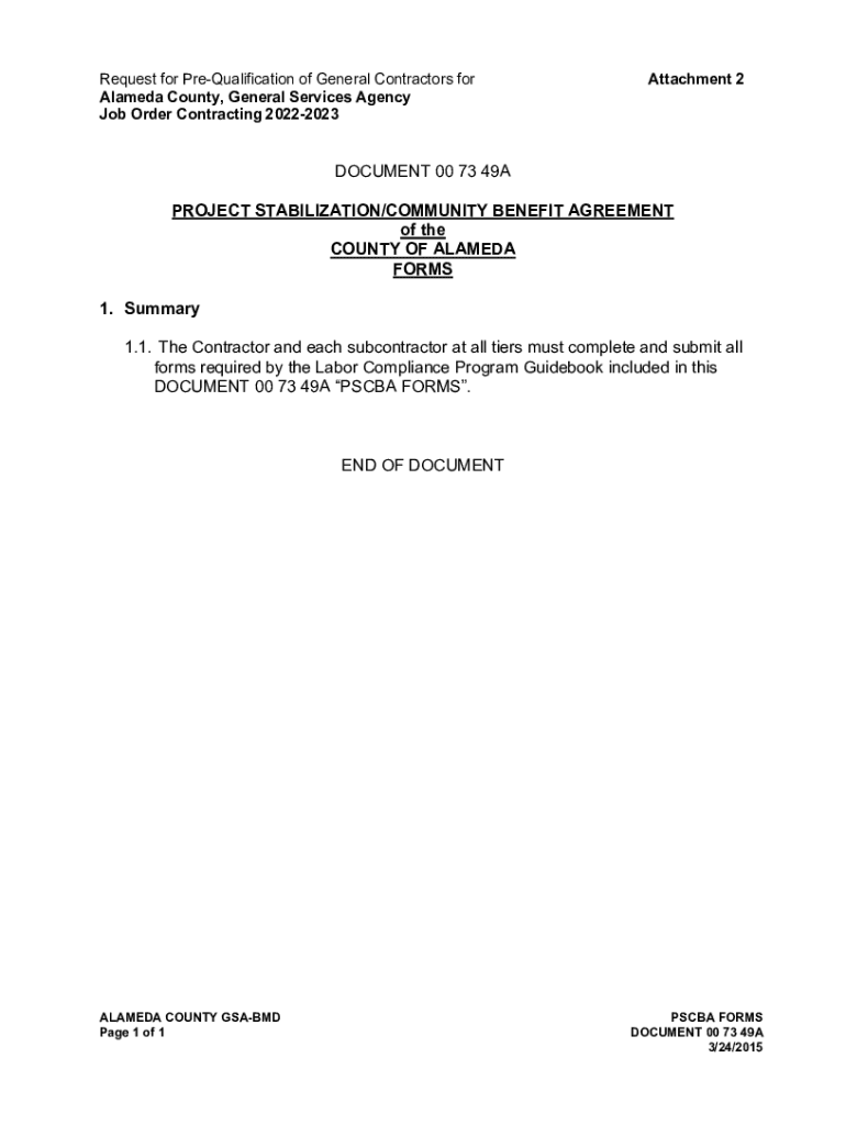 Fillable Online PROJECT STABILIZATION/COMMUNITY BENEFIT AGREEMENT of ...