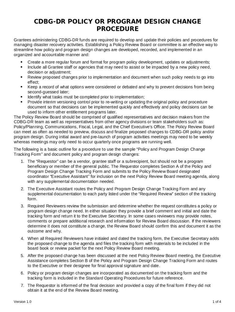 CDBG-DR Policy or Program Design Change Procedure and Tracking . CDBG ...