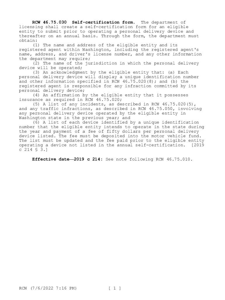 Fillable Online RCW 46.75.030 Self-certification form. The department ...