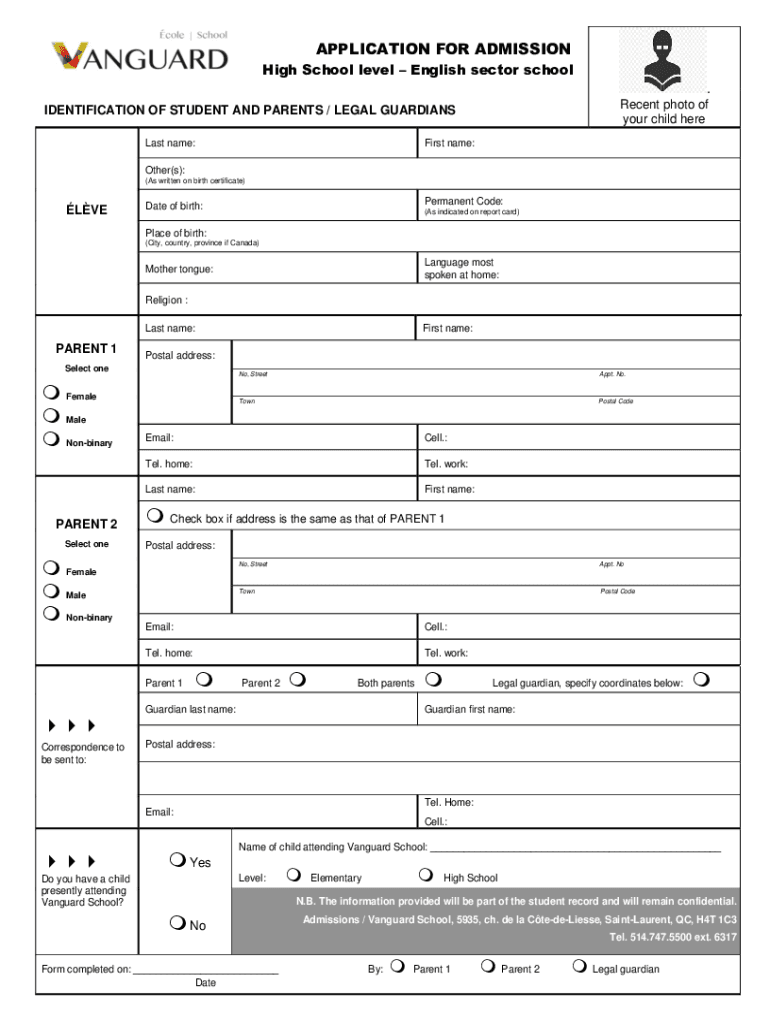 Fillable Online global-uploads.webflow.com...APPLICATION FOR ADMISSION High School level English ...