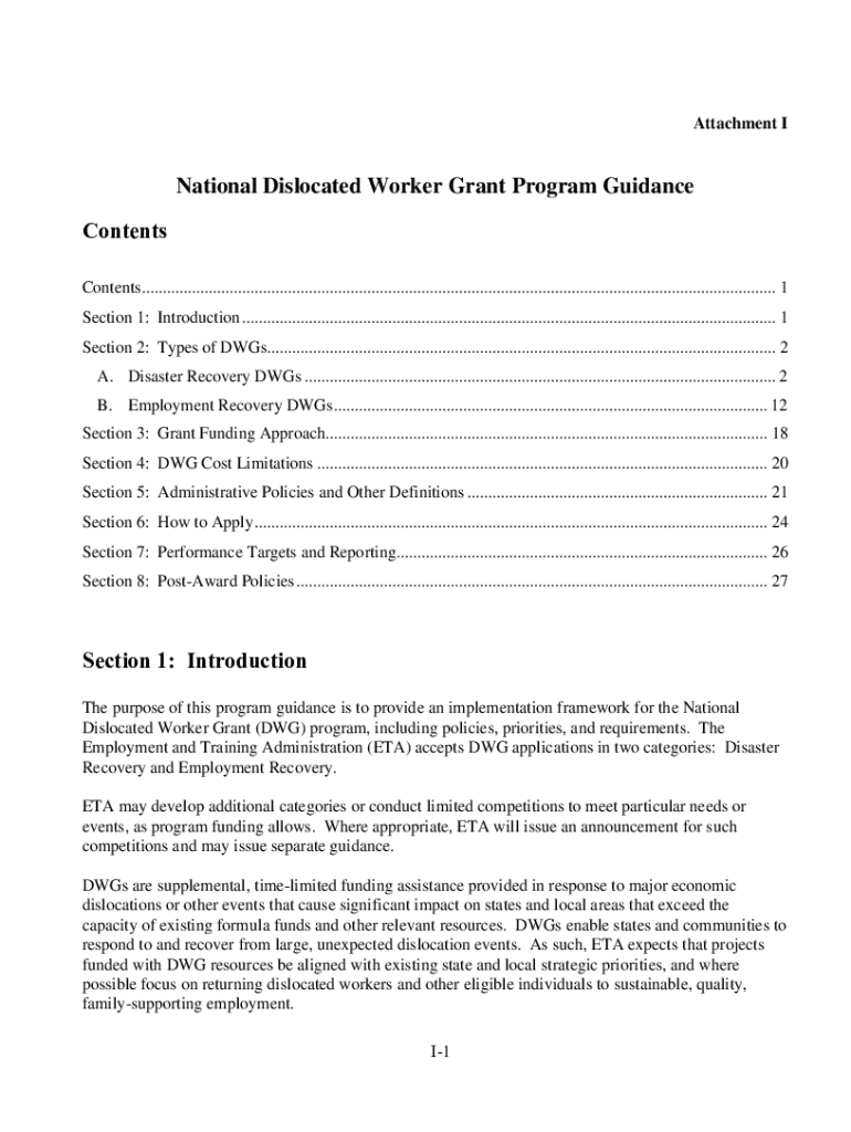 Fillable Online Attachment I: National Dislocated Worker Grant Program ...