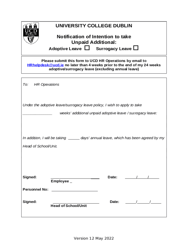 DOC Notification of Intention to take Adoptive Leave Doc Template | pdfFiller