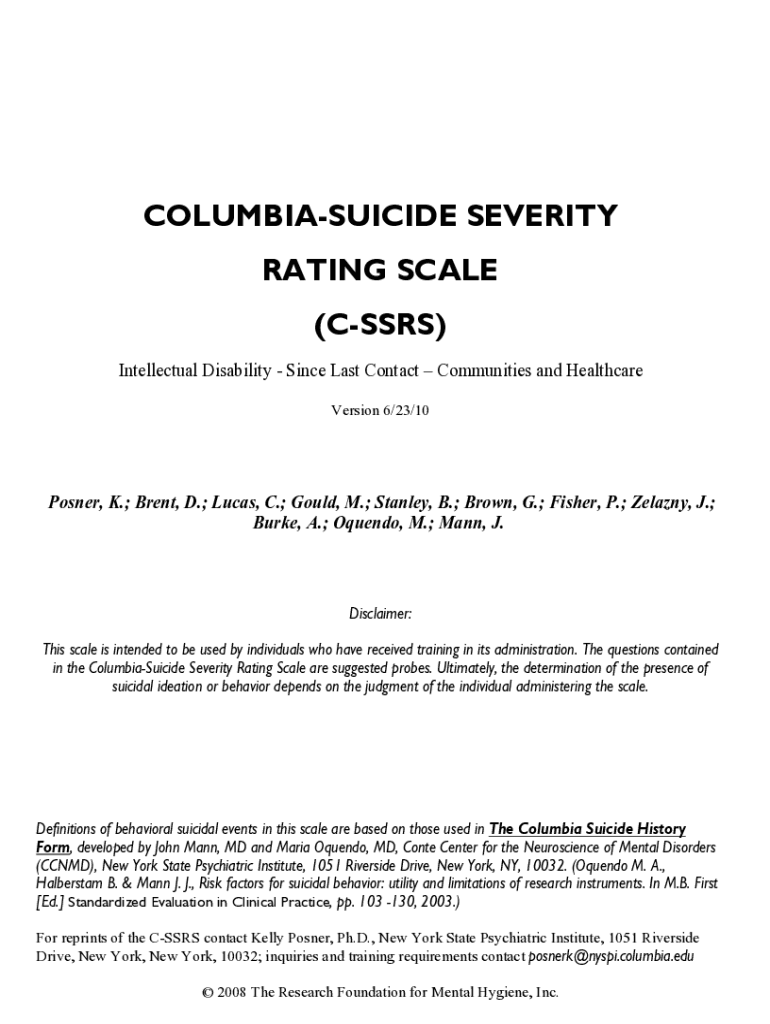 Fillable Online cssrs columbia www.hrsa.govbehavioral-healthcolumbia ...