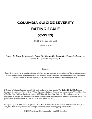 Fillable Online cssrs columbia columbia-suicide severity rating scale ...