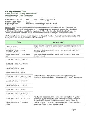 Fillable Online Public Disclosure File: CW-1, Form ETA-9142C, Appendix ...
