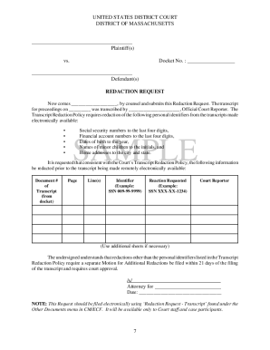 Fillable Online REDACTION REQUEST - United States District Court for ...
