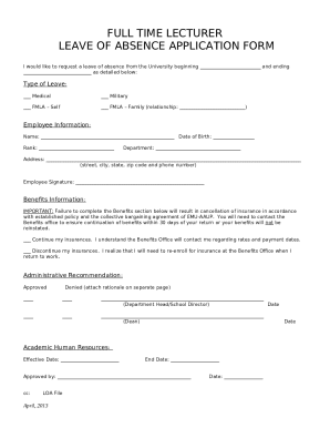 FACULTY LEAVE OF ABSENCE APPLICATION Doc Template | pdfFiller
