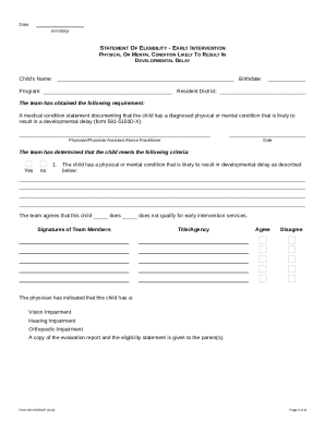 STATEMENT OF ELIGIBILITY - EARLY INTERVENTION (DEVELOPMENTAL DELAY) Doc ...