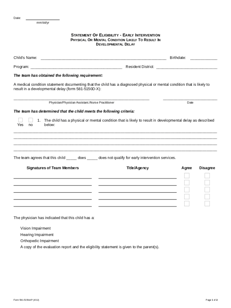 STATEMENT OF ELIGIBILITY - EARLY INTERVENTION (DEVELOPMENTAL DELAY) Doc ...
