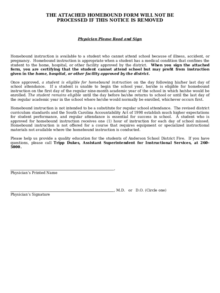 HOMEBOUND INSTRUCTION - Anderson School District Five Doc Template ...