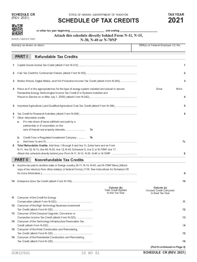 Fillable Online Schedule CR, Rev 2021, Schedule of Tax Credits. Forms ...
