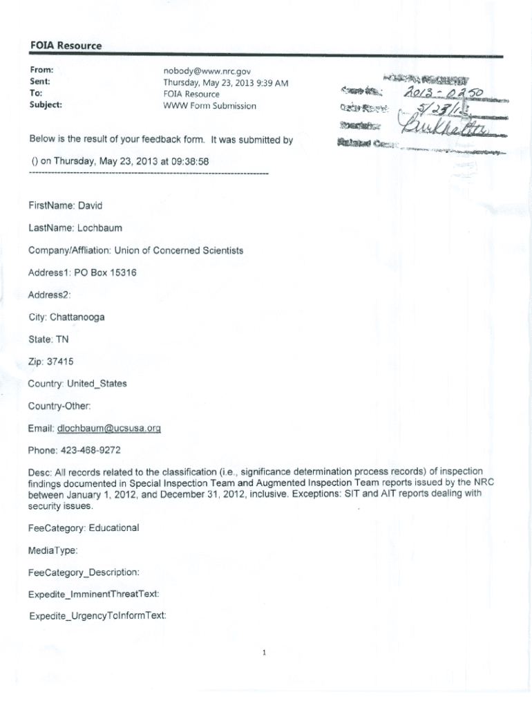 Fillable Online FOIA/PA 2013-0250 All records related to classification ...