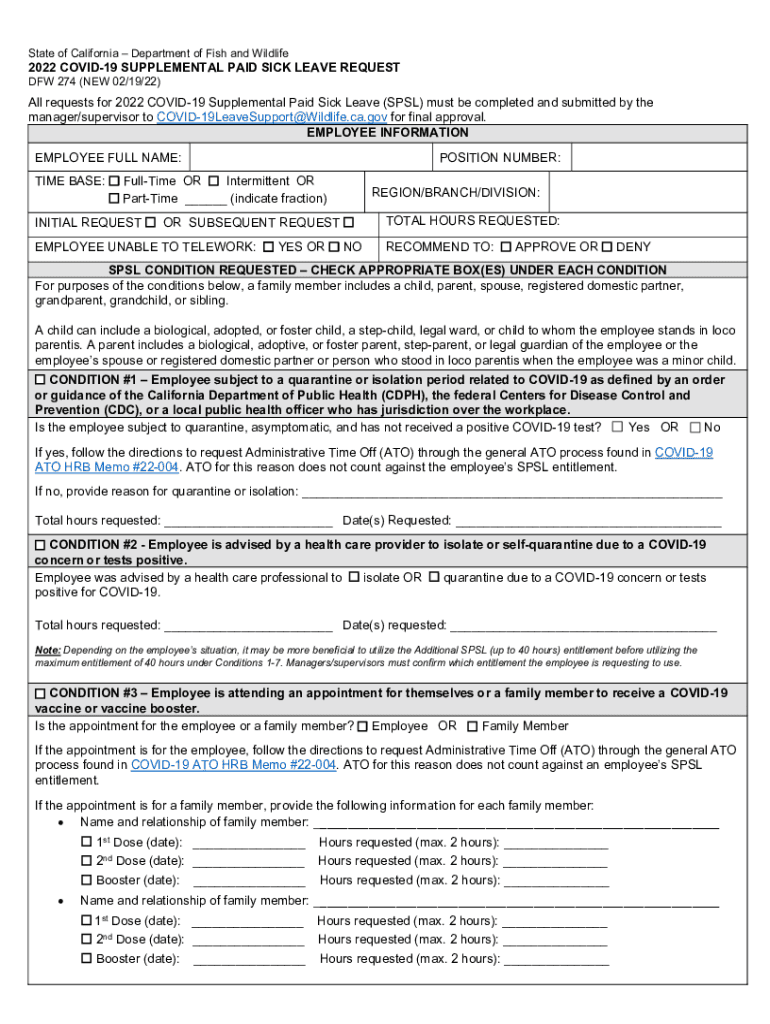 Fillable Online 2022 COVID-19 SUPPLEMENTAL PAID SICK LEAVE REQUEST. 2022 COVID-19 SUPPLEMENTAL ...