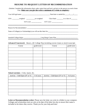 RESUME TO REQUEST LETTER OF RECOMMENDATION Doc Template | pdfFiller