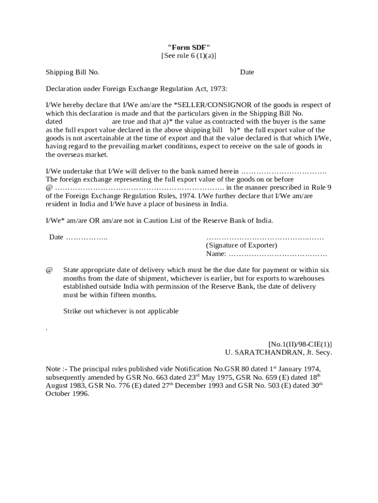 www.pdffiller.com545353463---SDF-See-rule-6SDF See rule 6 (1)(a) Shipping Bill No. Date Doc ...