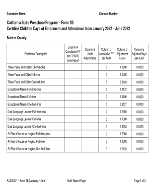 Fillable Online California State Preschool ProgramForm 1B Certified Fax ...