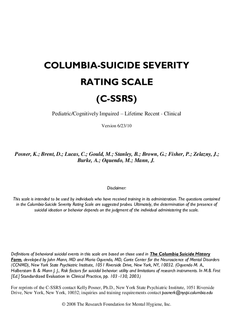 Fillable Online cssrs columbia pubmed.ncbi.nlm.nih.gov22193671The ...