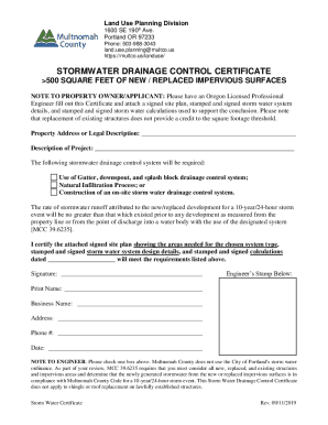 Fillable Online STORMWATER DRAINAGE CONTROL CERTIFICATE 500 Fax Email ...