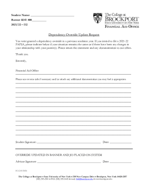 Fillable Online Dependency Override Update Request Form. Dependency ...