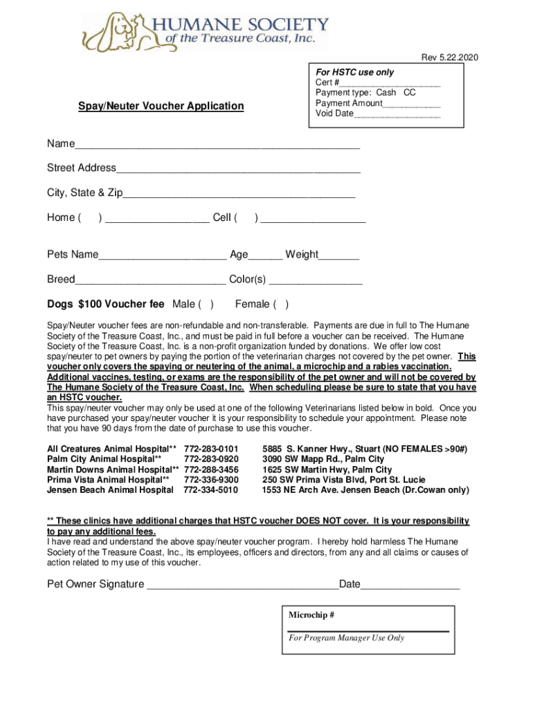 Fillable Online Spay/Neuter Voucher Application - hstc1.org Fax Email Print - pdfFiller