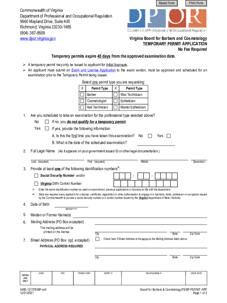 Fillable Online A450-1213TEMP - TEMPORARY PERMIT APPLICATION Fax Email ...