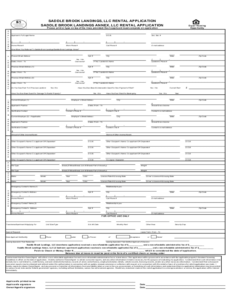 Fillable Online Pay Application Fee - Rent An Apartment - Saddle Brook Landings Fax Email Print ...