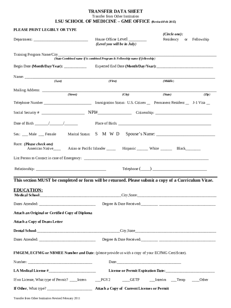www.medschool.lsuhsc.edumedicaleducationDATA SHEET LSU SCHOOL OF MEDICINEGME OFFICE Doc Template ...