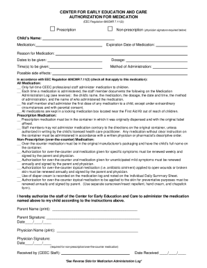Fillable Online Authorization to Administer Medication - Child ...