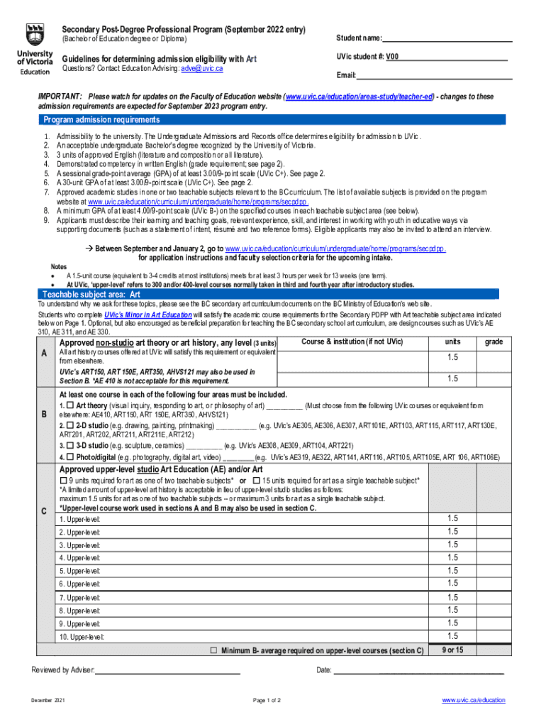 Fillable Online UBC Education: SecondaryUndergraduate Programs and ...