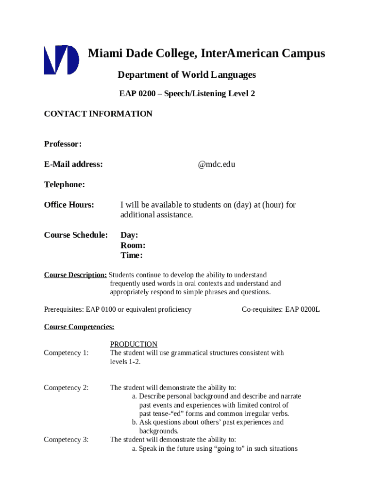 World Languages - Course Syllabi - Miami Dade College Doc Template ...