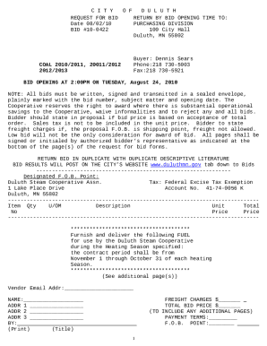 REQUEST FOR BID RETURN BY BID OPENING TIME TO: Doc Template | pdfFiller