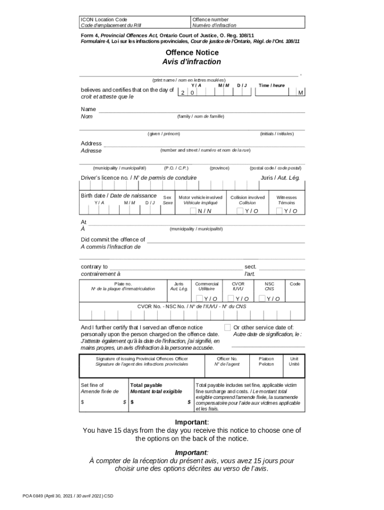 4. Offence Notice (with insert) - ontariocourts on Doc Template | pdfFiller