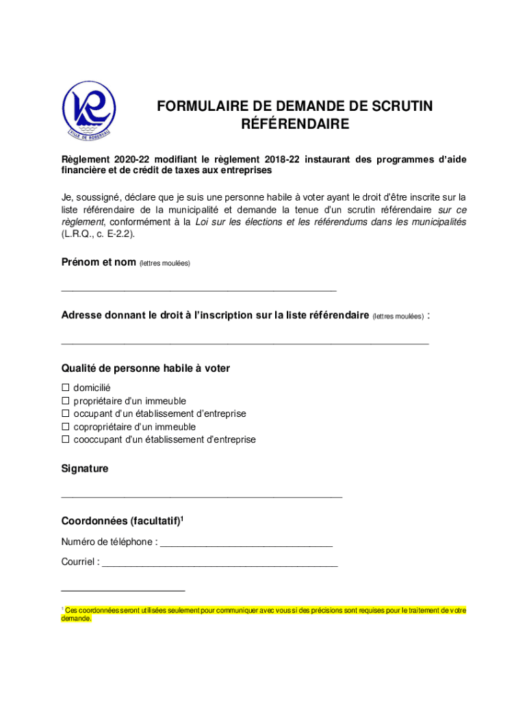 Fillable Online FORMULAIRE DE DEMANDE DE SCRUTIN Fax Email Print - pdfFiller