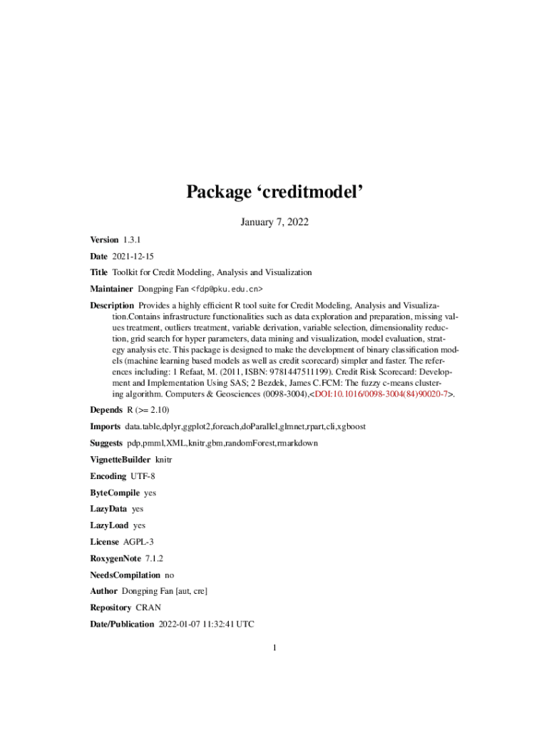 Fillable Online creditmodel: Toolkit for Credit Modeling, Analysis and ...