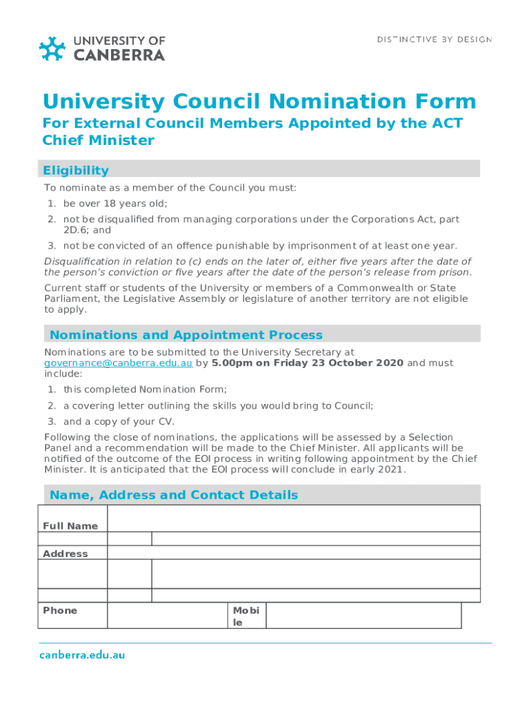 University Council Nomination Doc Template | pdfFiller