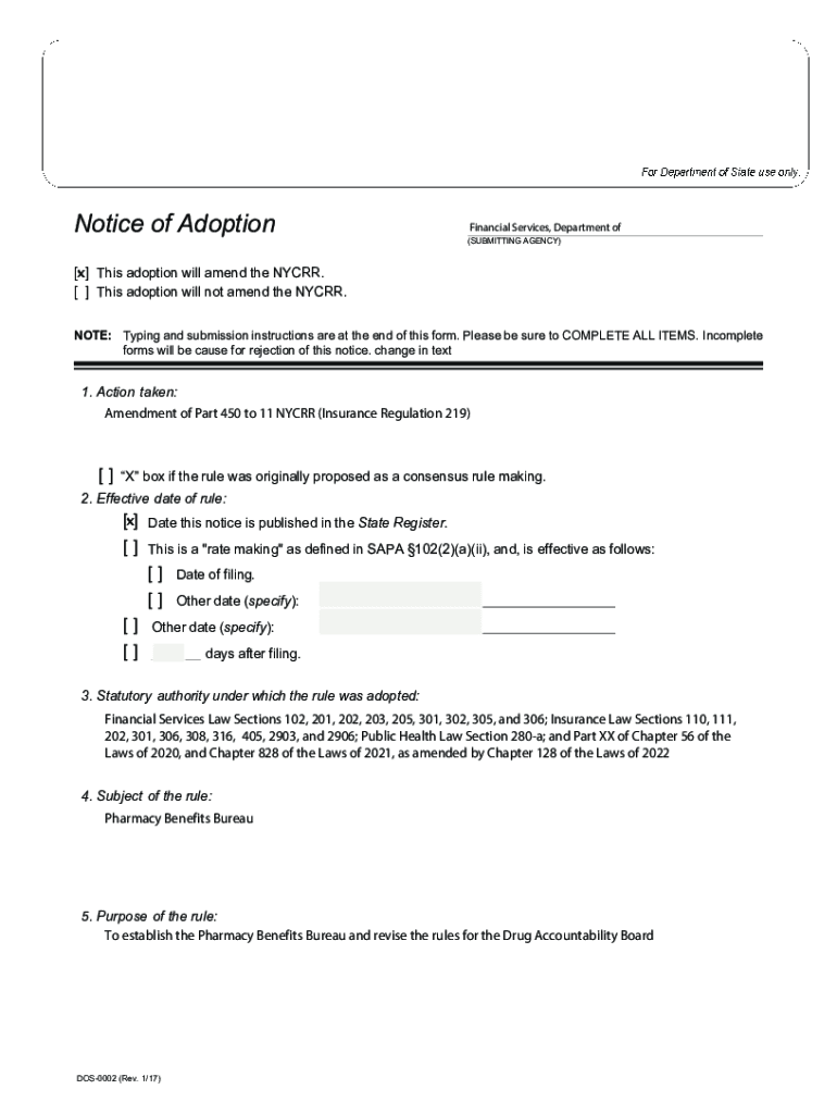 Fillable Online Final Adoption of First Amendment to Insurance ...