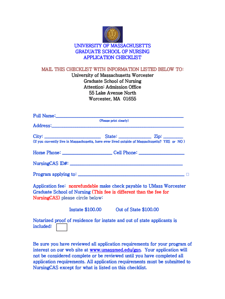 Fillable Online Fillable Online umassmed GSN Application Checklist ...