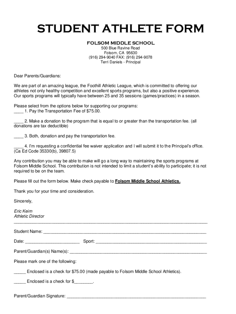 Fillable Online student athlete form Fax Email Print - pdfFiller
