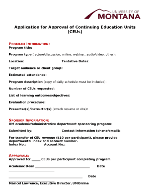 Continuing Education Unit (CEU) Approval Program Doc Template | pdfFiller